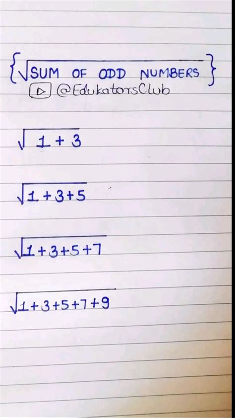 Sum Of Odd Numbers Edukators Club Math Tricks Maths Math Lessons Teaching Math