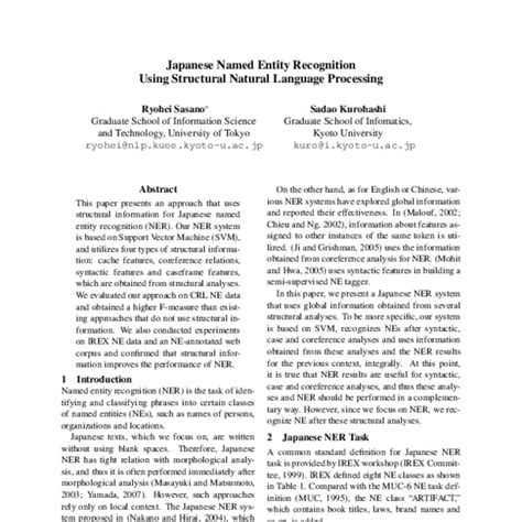Japanese Named Entity Recognition Using Structural Natural Language Processing Acl Anthology