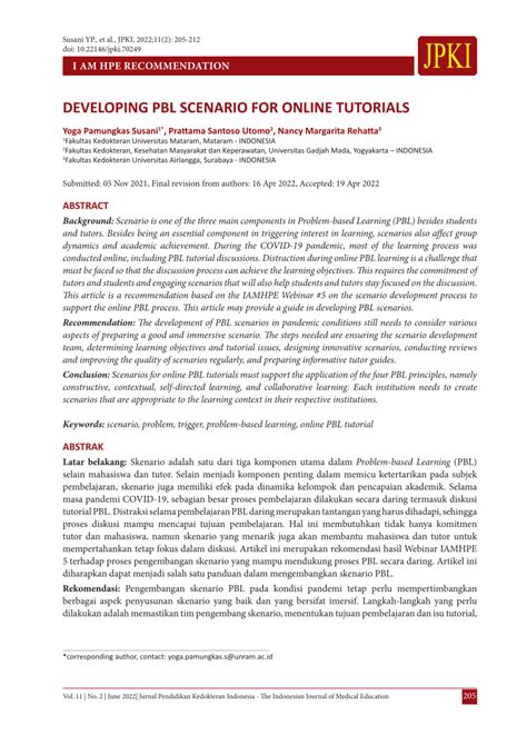 Pdf Developing Pbl Scenario For Online Tutorials