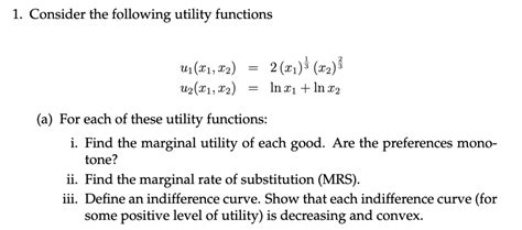 Solved Consider the following utility | Chegg.com