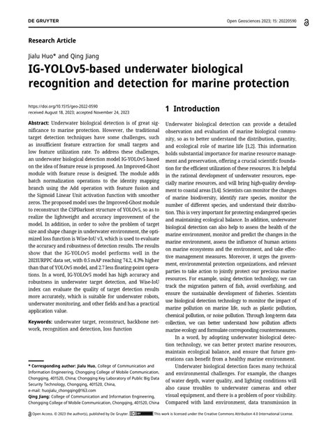 pdf ig yolov5 based underwater biological recognition and detection