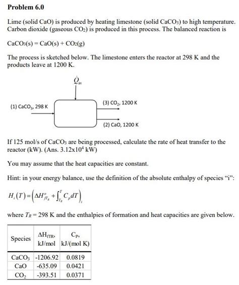 Solved Lime Solid Cao Is Produced By Heating Limestone