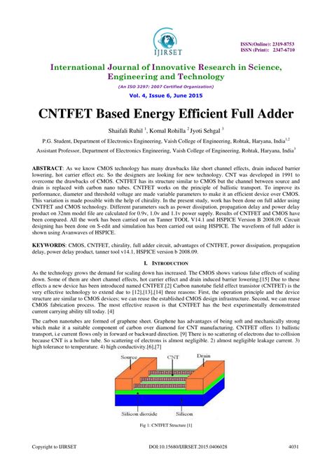 Pdf Cntfet Based Energy Efficient Full Adder