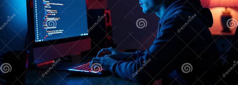 Hands On Keyboard Banner Of Programmer Working Late At Night Man Focused On Coding At Desktop