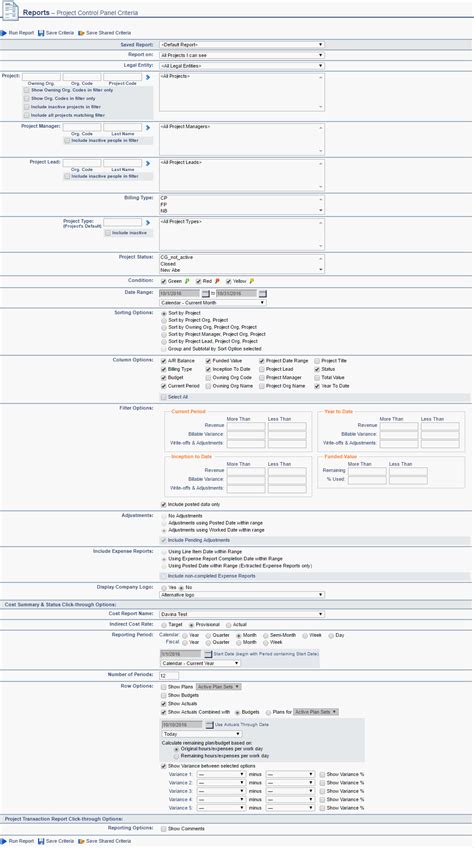 Project Control Panel Report
