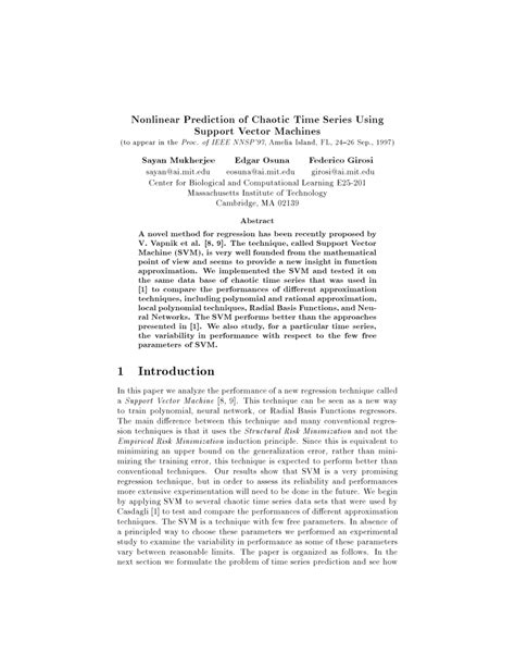 Pdf Nonlinear Prediction Of Chaotic Time Series Using Support Vector Machines