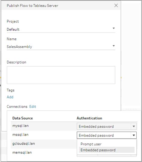将流程发布到 Tableau Server 或 Tableau Cloud Tableau
