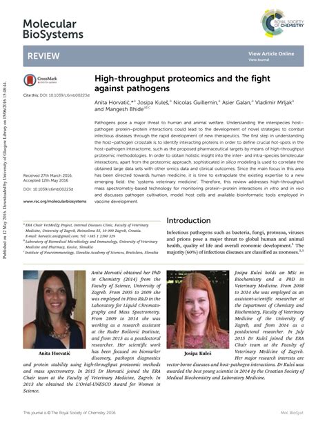 Pdf High Throughput Proteomics And Fight Against Pathogens