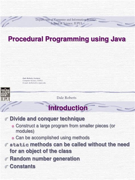 Procedural Programming Using Java Department Of Computer And
