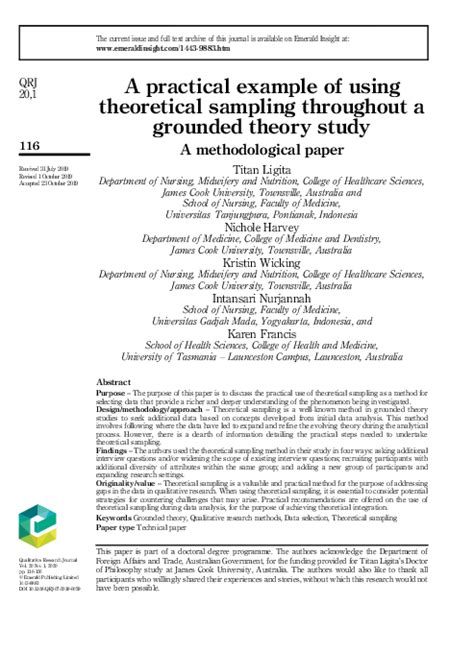 Pdf A Practical Example Of Using Theoretical Sampling Throughout A