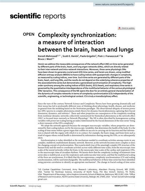 Pdf Complexity Synchronization A Measure Of Interaction Between The Brain Heart And Lungs