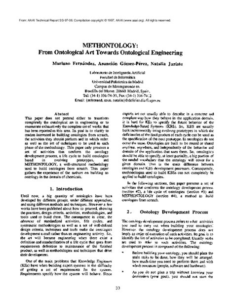 Pdf Methontology From Ontological Art Towards Ontological Engineering