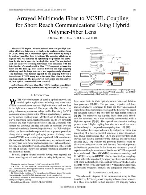 Pdf Arrayed Multimode Fiber To Vcsel Coupling For Short Reach