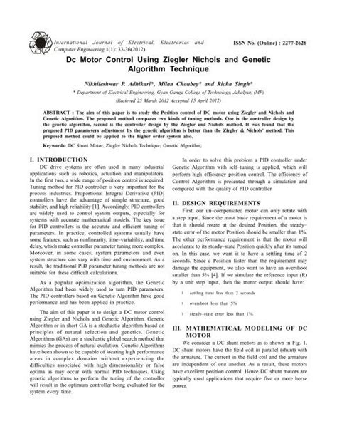 Dc Motor Control Using Ziegler Nichols And Genetic Algorithm
