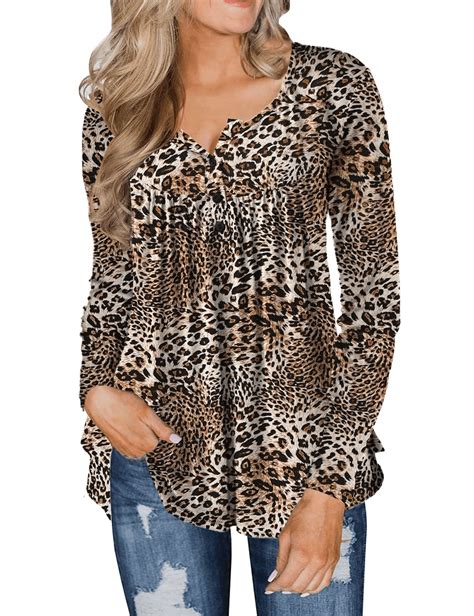 Folunsi Womens Plus Size Tunic Tops Long Sleeve Casual Floral Henley