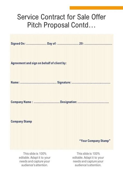 Service Contract For Sale Offer Pitch Proposal One Pager Sample Example Document Presentation