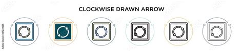 Clockwise Drawn Arrow Icon In Filled Thin Line Outline And Stroke