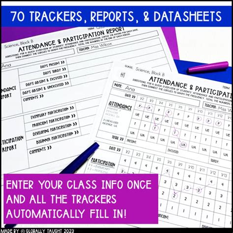 Student Attendance Tracker Editable Attendance Sheet Track Class