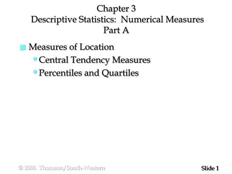 Ppt Chapter 3 Descriptive Statistics Numerical Measures Part A