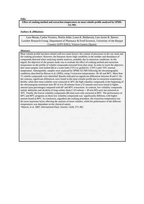 Pdf Effect Of Cooking Method And Extraction Temperature On Meat Volatile Profile Analysed By