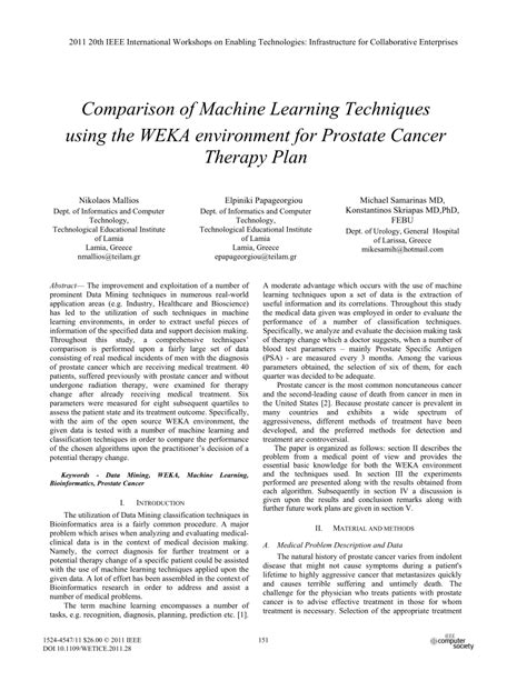Pdf Comparison Of Machine Learning Techniques Using The Weka Environment For Prostate Cancer