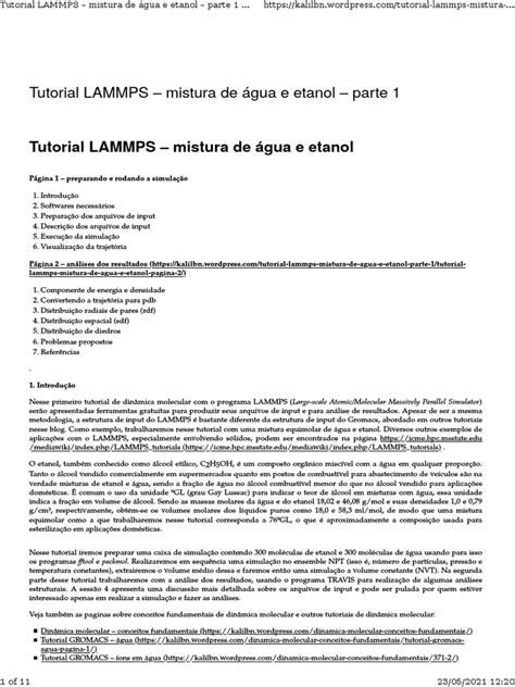 tutorial lammps mistura de gua e etanol parte 1 kalilbn