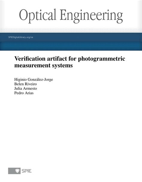 Pdf Verification Artifact For Photogrammetric Measurement Systems