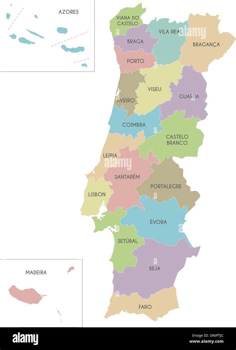 Vector Regional Map Of Portugal With Districts Autonomous Regions Or Territories And