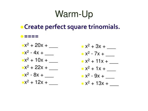 Creating Perfect Square Trinomial Ppt Download