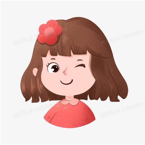 卡通手绘女孩微笑眨眼睛免抠元素png图片素材下载 女孩png 熊猫办公