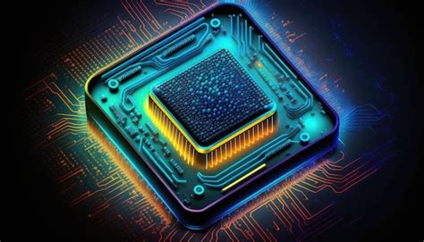 Premium AI Image Futuristic Modern New Computer Processor Chip Colorful Neon Glowing CPU Model
