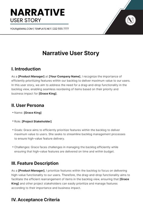 Free Narrative User Story Template Edit Online Download Template Net