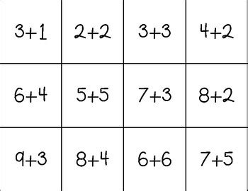 Addition Fact Match A Memory Game By Stuckey In Second TpT