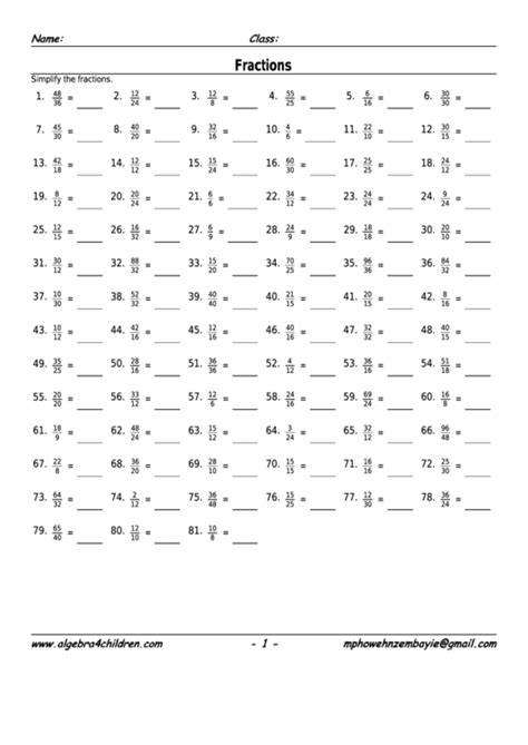 Simplify Fractions Worksheet With Answer Key Printable Pdf Download