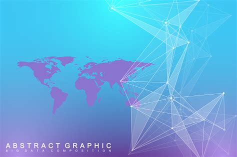 기하학적 인 그래픽 배경 통신 합니다 큰 세계의 정치 지도와 복잡 한 데이터입니다 입자 화합물입니다 네트워크 연결 라인 총입니다 최소한의 혼란 디자인 벡터 일러스트 레이 션