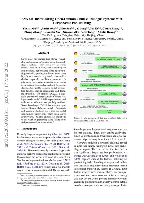 Pdf Eva2 0 Investigating Open Domain Chinese Dialogue Systems With