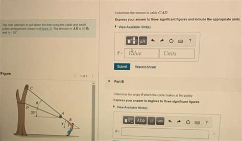 solved determine the tension in cable cad express your