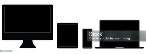 Siluet Komputer Desktop Tablet Ponsel Dan Laptop Ilustrasi Stok Unduh