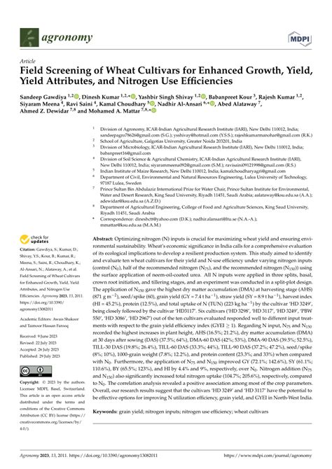 (PDF) Field Screening of Wheat Cultivars for Enhanced Growth, Yield ...