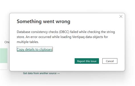 database consistency check error when opening repo microsoft power