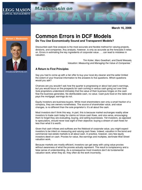 Common Errors In Dcf Models Pdf Discounted Cash Flow Beta Finance