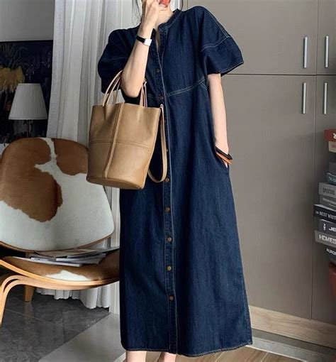 당일발송🚀원단제일좋아요뱃살커버 데님 롱원피스 여름 청 바캉스 반팔 맥시 에이블리