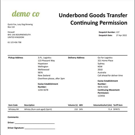 vinsight documentation shipping bulk under bond australian excise