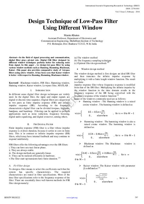pdf design technique of low pass filter using different window