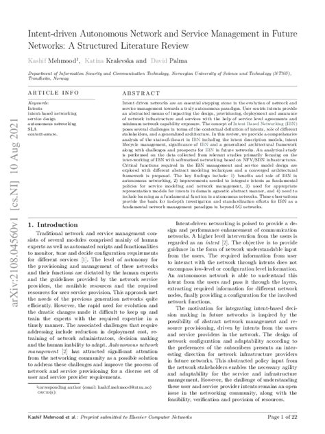 Pdf Intent Driven Autonomous Network And Service Management In Future Networks A Structured