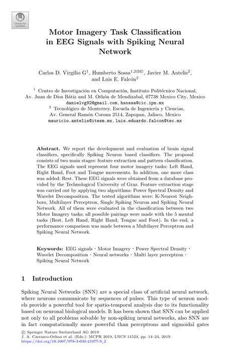 Pdf Motor Imagery Task Classification In Eeg Signals With Spiking