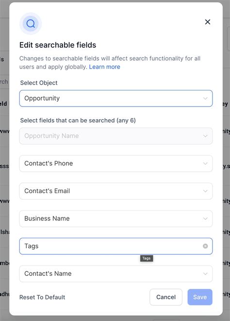 Configuring Searchable Fields For Objects Coming Soon Leadconnector