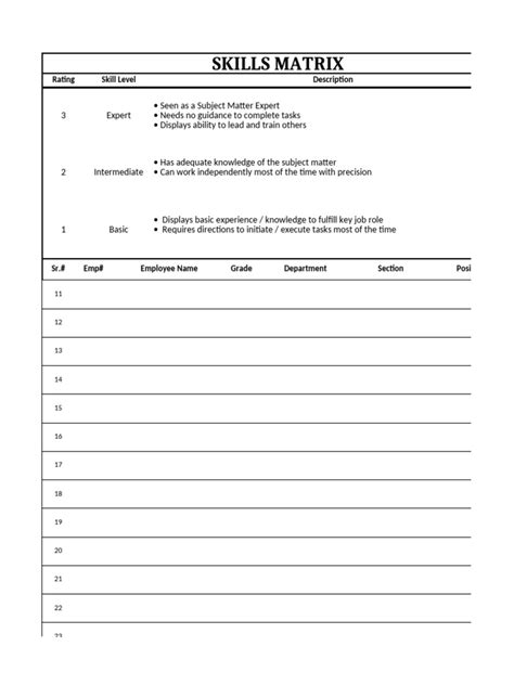 Skill Matrix Format Pdf