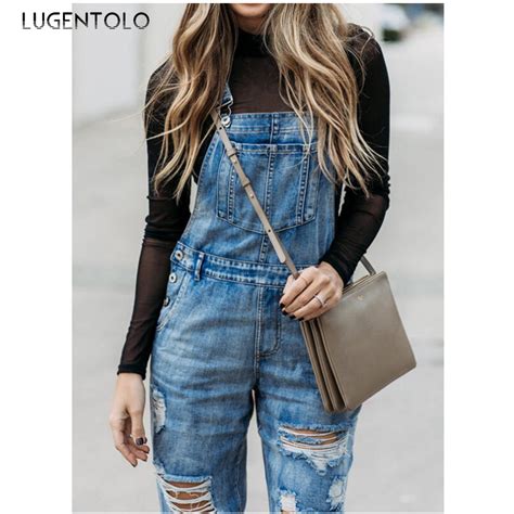 Badu Bg Дамски гащеризони Дънки Прости скъсани изпрани стари дънкови ежедневни панталони Модни