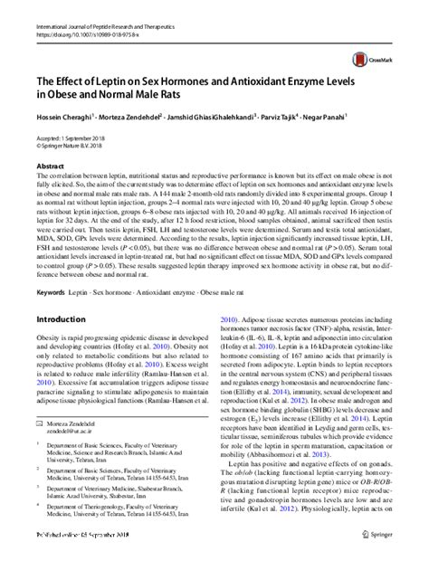 Pdf The Effect Of Leptin On Sex Hormones And Antioxidant Enzyme Levels In Obese And Normal